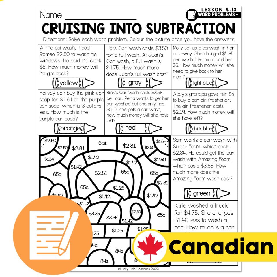 Lucky to Learn Math - Canadian Money - One Step Subtraction Money Word ...