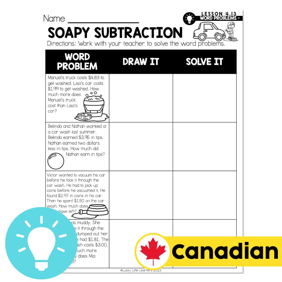 Lucky to Learn Math - Canadian Money - One Step Subtraction Money Word ...