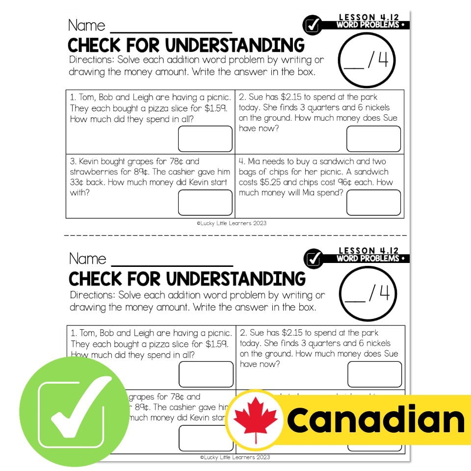 Lucky to Learn Math - Canadian Money - Two Step Addition Money Word ...