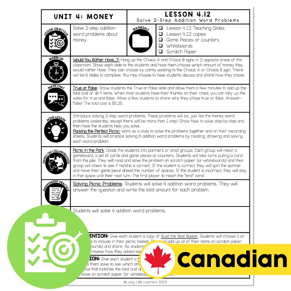 Lucky to Learn Math - Canadian Money - Two Step Addition Money Word ...