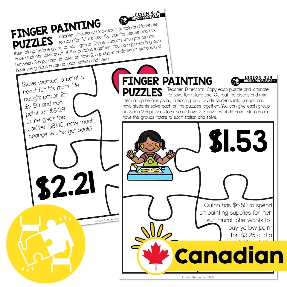 Lucky to Learn Math - Canadian Money - Two Step Subtraction Money Word ...