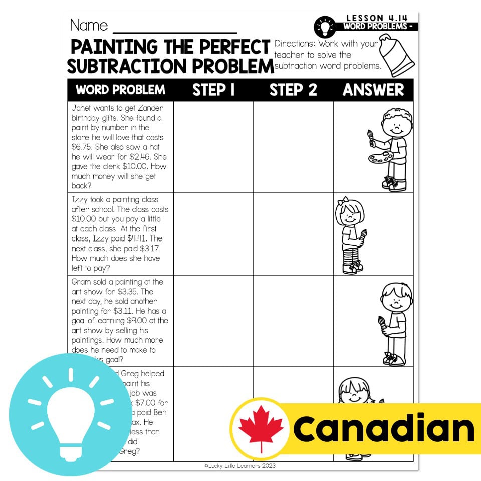 Lucky to Learn Math - Canadian Money - Two Step Subtraction Money Word ...