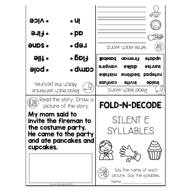 Lucky to Learn Phonics - Syllables - Silent E Syllables - Fold-N-Decode ...