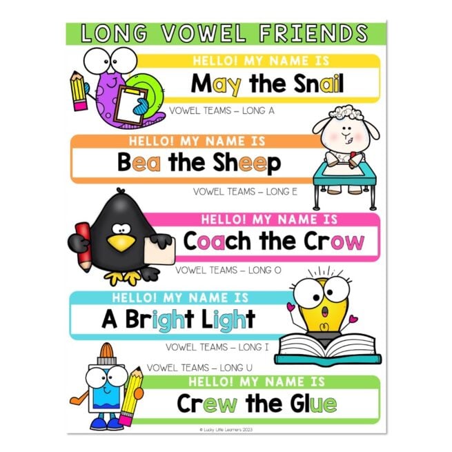Lucky to Learn Phonics - Vowel Teams - Long Vowel Friends Characters ...
