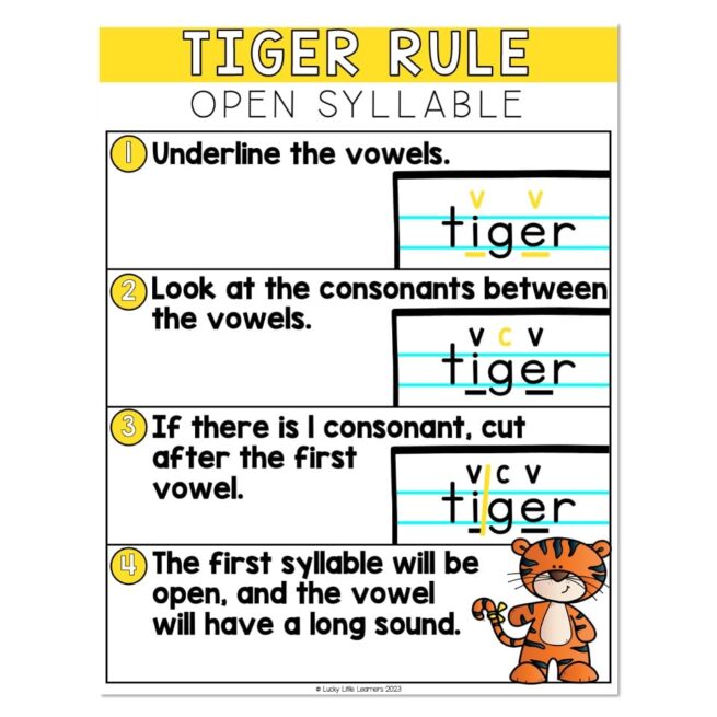 Multisyllable Words Book - Anchor Chart - Tiger Rule - Open Syllable ...