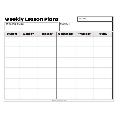 Weekly Lesson Plans Template - IEP SPED Intervention Planning - Lucky ...