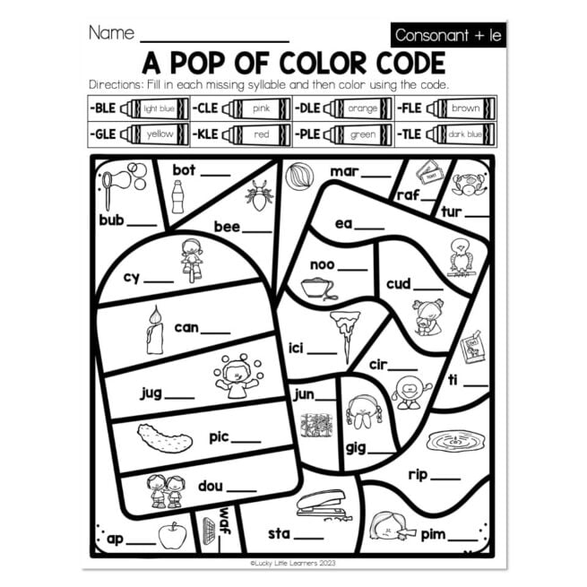 Summer – Early Finishers 1st Grade – ELA - Consonant + LE – A Pop of ...