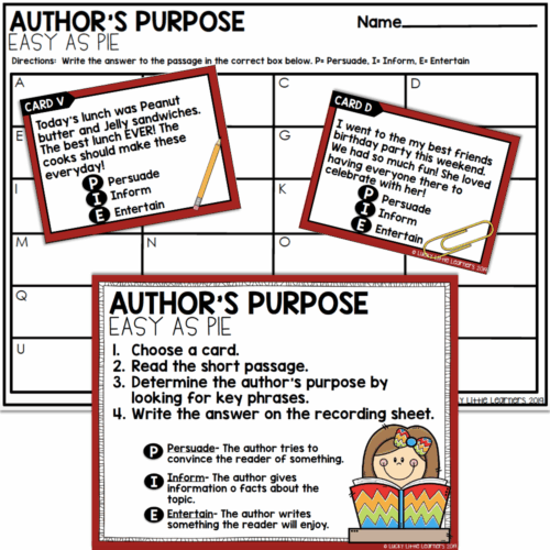 2nd Grade Reading Center - Author's Purpose - Lucky Little Learners