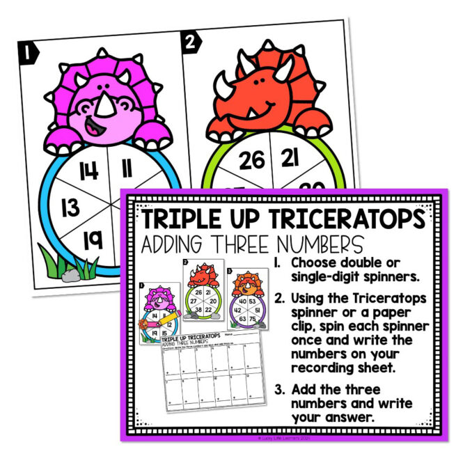 Dinosaur Transformation - Math Center - Triple Up Triceratops - Lucky ...