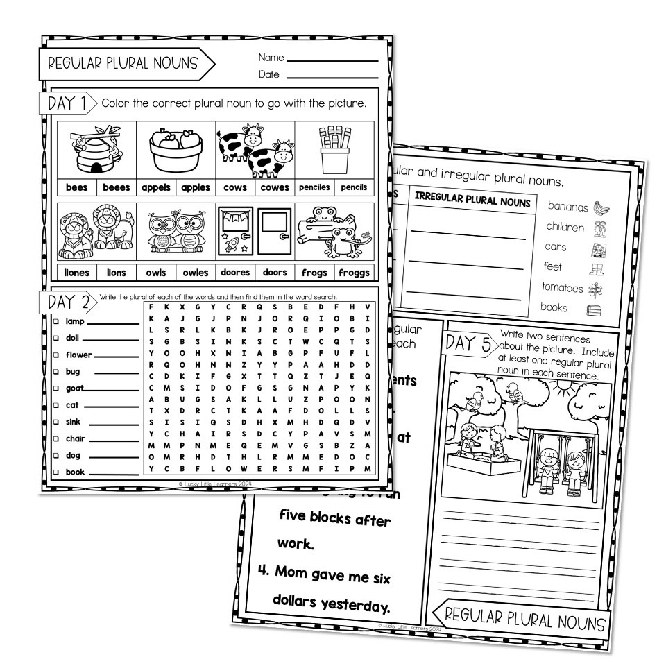 Grammar Day by Day - Regular Plural Nouns - Lucky Little Learners