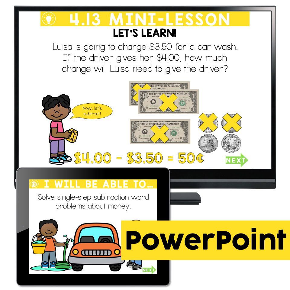 Lucky to Learn Math - One Step Subtraction Money Word Problems - Lesson ...