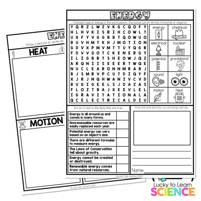 Lucky to Learn Science - Energy - One-Pager - Lucky Little Learners