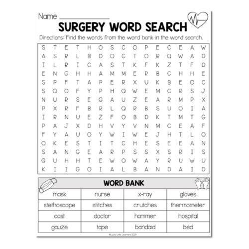 Surgery Classroom Transformation - Morning Work - Surgery Word Search ...