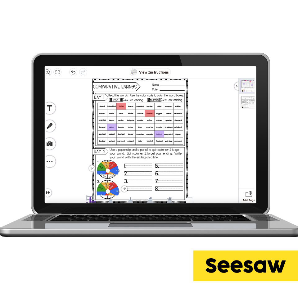 Digital Seesaw - 2nd Grade Grammar Worksheets - Comparative Endings ...