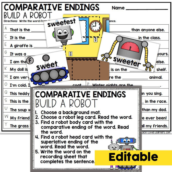 Editable - 2nd Grade Phonics Center - Comparative Endings - Lucky ...