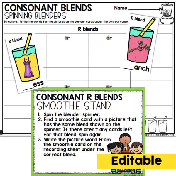 Editable - 2nd Grade Phonics Center - Consonant R Blends - Lucky Little ...