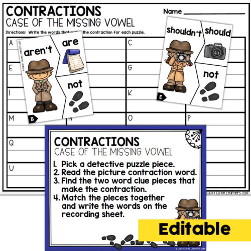 Editable - 2nd Grade Phonics Center - Contractions - Lucky Little Learners
