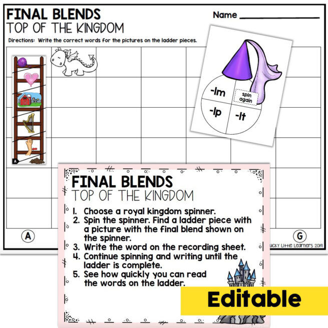 Editable - 2nd Grade Phonics Center - Final Blends - Lucky Little Learners