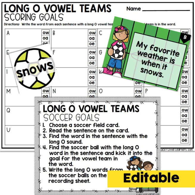 Editable - 2nd Grade Phonics Center - Long O Vowel Teams - Lucky Little ...