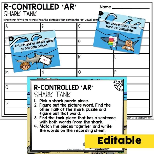 Editable - 2nd Grade Phonics Center - R-Controlled Vowels (AR) - Lucky ...