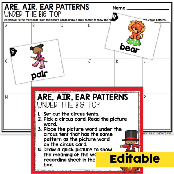 Editable - 2nd Grade Phonics Center - R-Controlled Vowels (ARE, AIR ...
