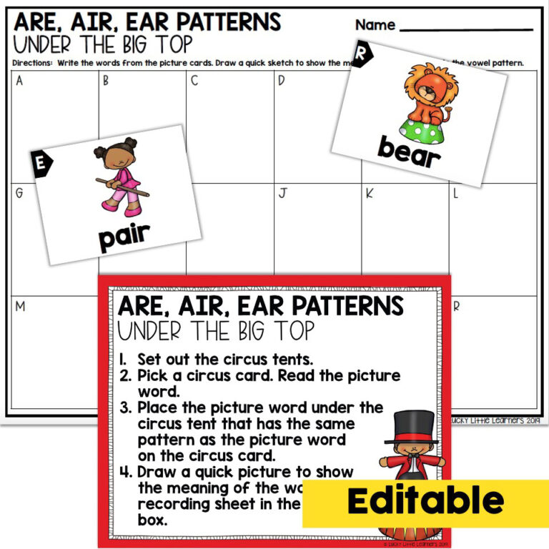 Editable - 2nd Grade Phonics Center - R-Controlled Vowels (ARE, AIR ...