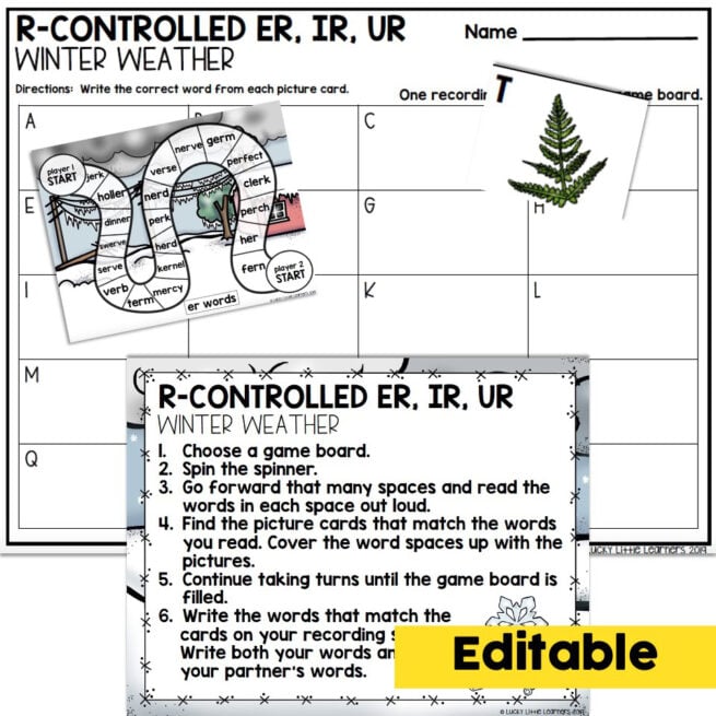 Editable - 2nd Grade Phonics Center - R-Controlled Vowels (ER, IR, UR ...