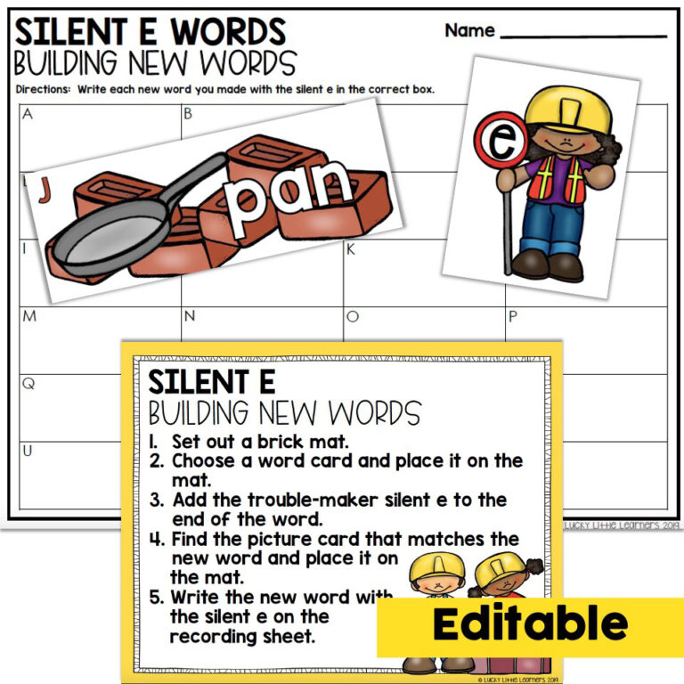 Editable - 2nd Grade Phonics Center - Silent E Words - Lucky Little ...