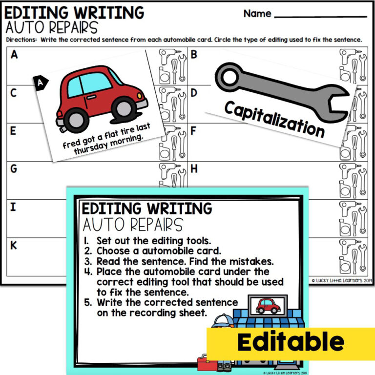 Editable - 2nd Grade Writing Center - Editing Writing - Lucky Little ...
