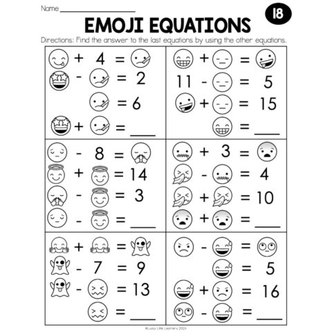 Logic Puzzle - Emoji Equations - Addition - Subtraction Within 20 - 18 ...