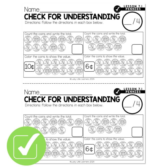 Lucky to Learn Math - 1st Grade - Lesson 7.1 - Pennies - Check for ...