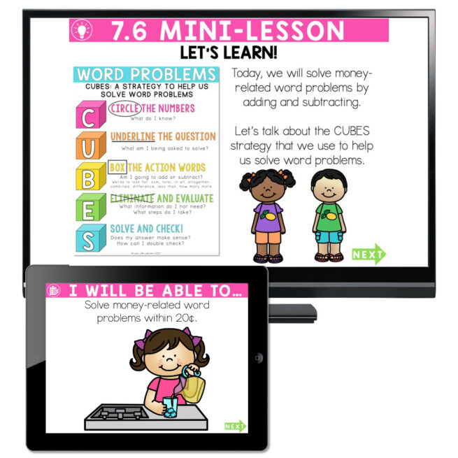 Lucky to Learn Math - 1st Grade - Lesson 7.6 - Money Word Problems up ...