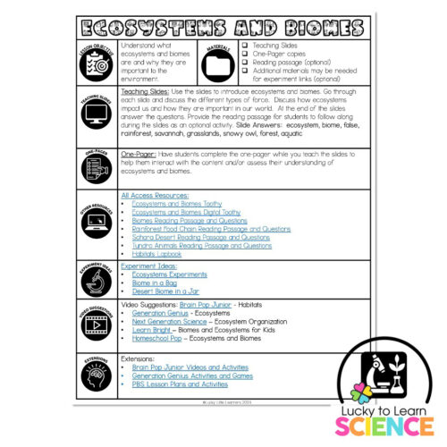 Lucky to Learn Science - Ecosystems and Biomes - Teacher's Guide ...
