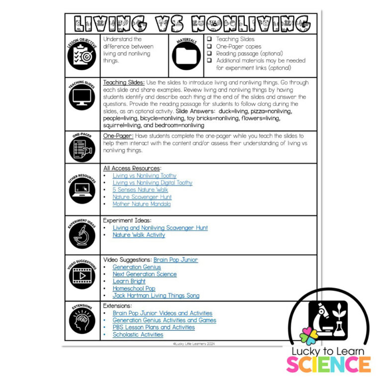 Lucky to Learn Science - Living vs Nonliving Things - Teacher's Guide ...