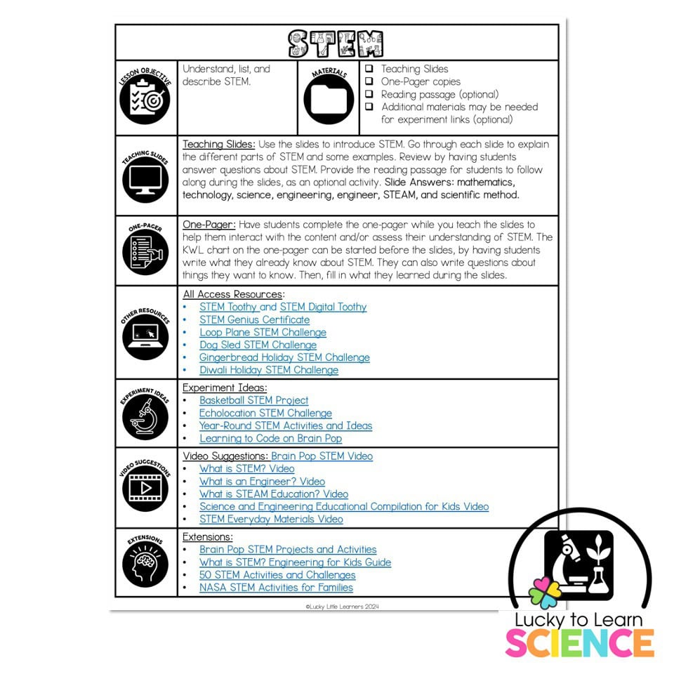 Lucky to Learn Science - STEM - Teacher's Guide - Lucky Little Learners