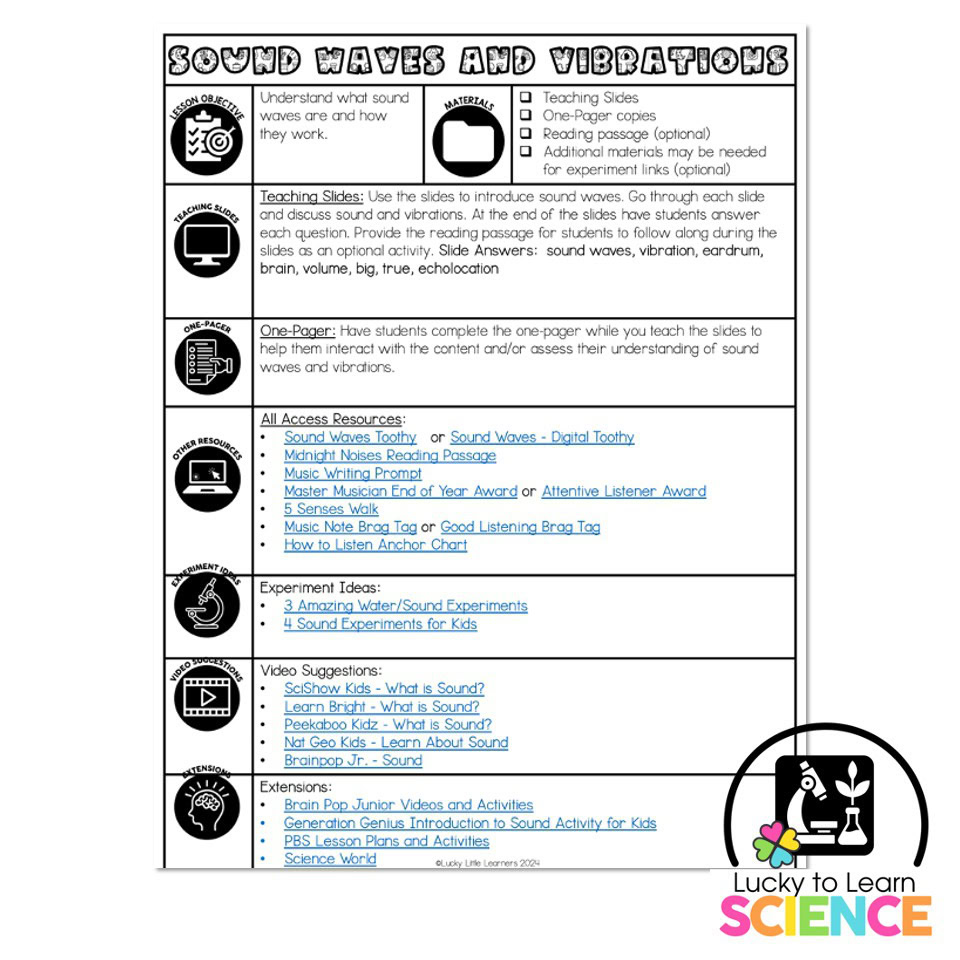 Lucky to Learn Science - Sounds and Vibrations - Teacher's Guide - Lucky Little Learners
