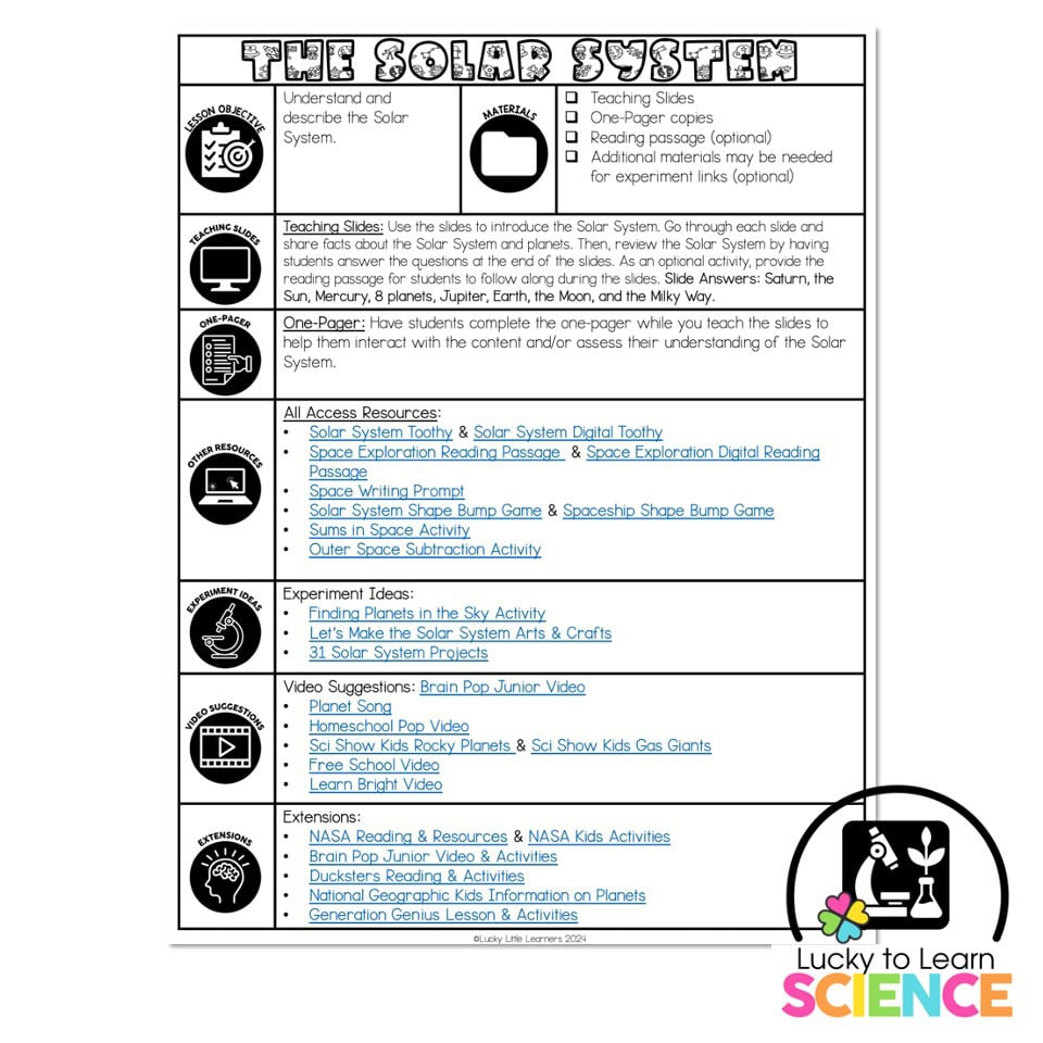 Lucky to Learn Science - The Solar System - Teacher's Guide - Lucky ...