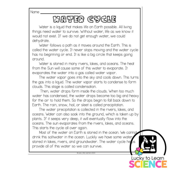 Lucky to Learn Science - Water Cycle - Reading Passage Article - Lucky ...