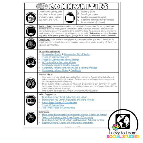 Lucky to Learn Social Studies - Communities - Teacher's Guide - Lucky ...