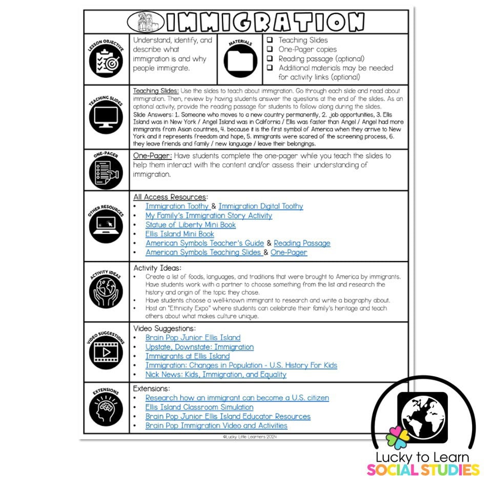 Lucky to Learn Social Studies - Immigration - Teacher's Guide - Lucky ...