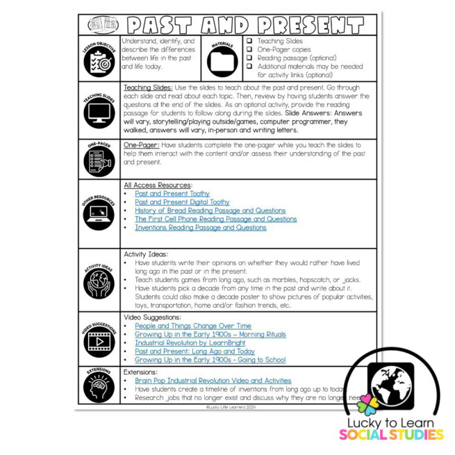 Lucky to Learn Social Studies - Past and Present - Teacher's Guide ...