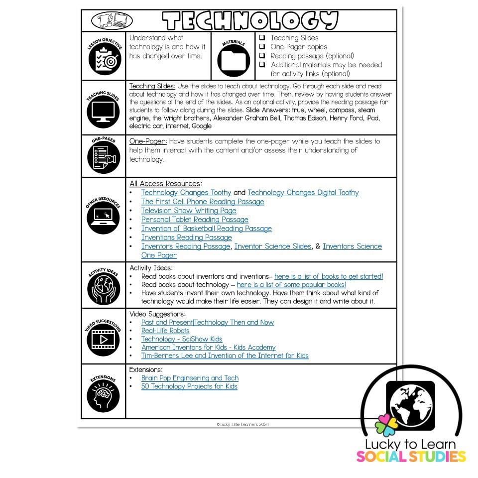 Lucky to Learn Social Studies - Technology Changes - Teacher's Guide ...