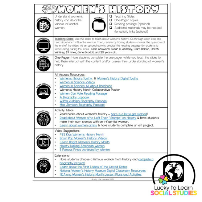 Lucky to Learn Social Studies - Women's History - Teacher's Guide ...