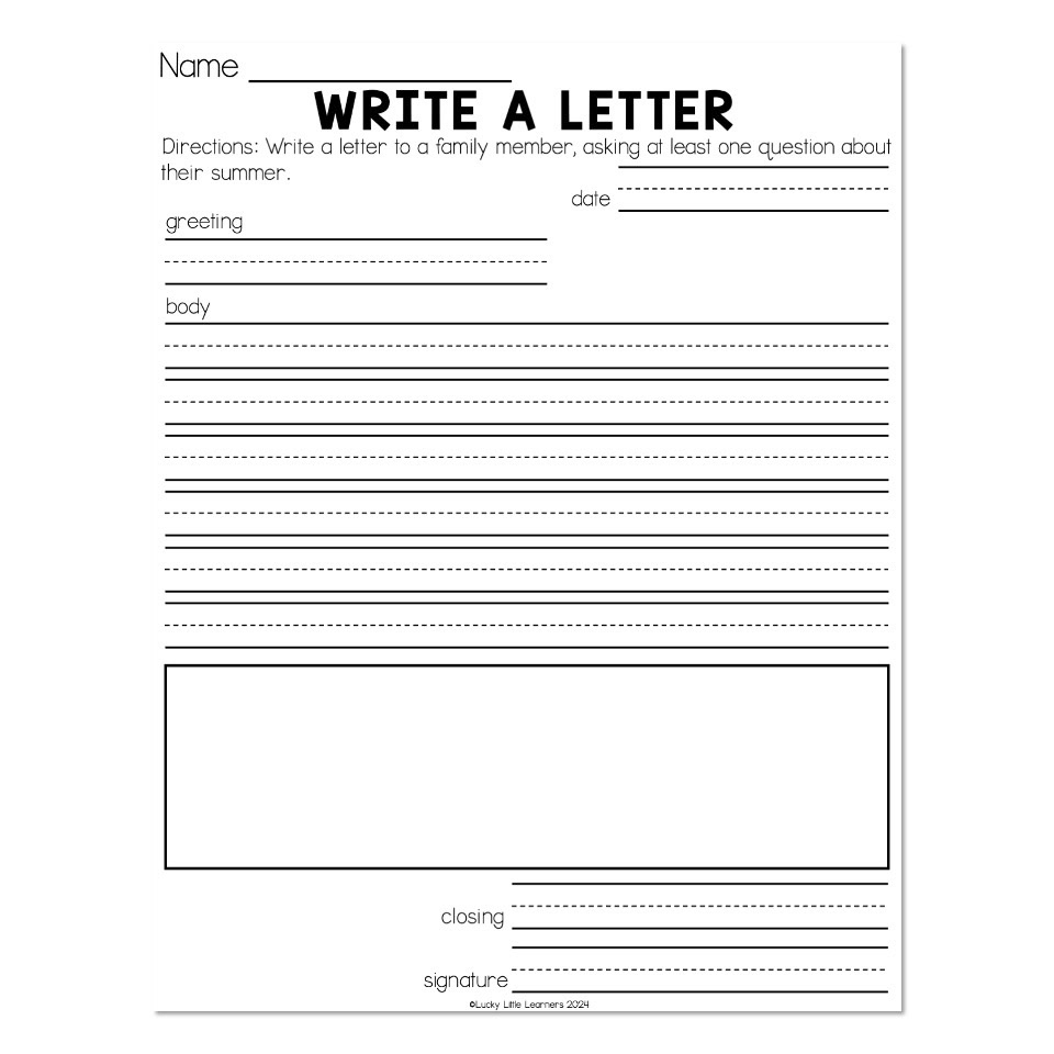 Monthly Writing Centers - August - Letter - Family Member - Lucky ...