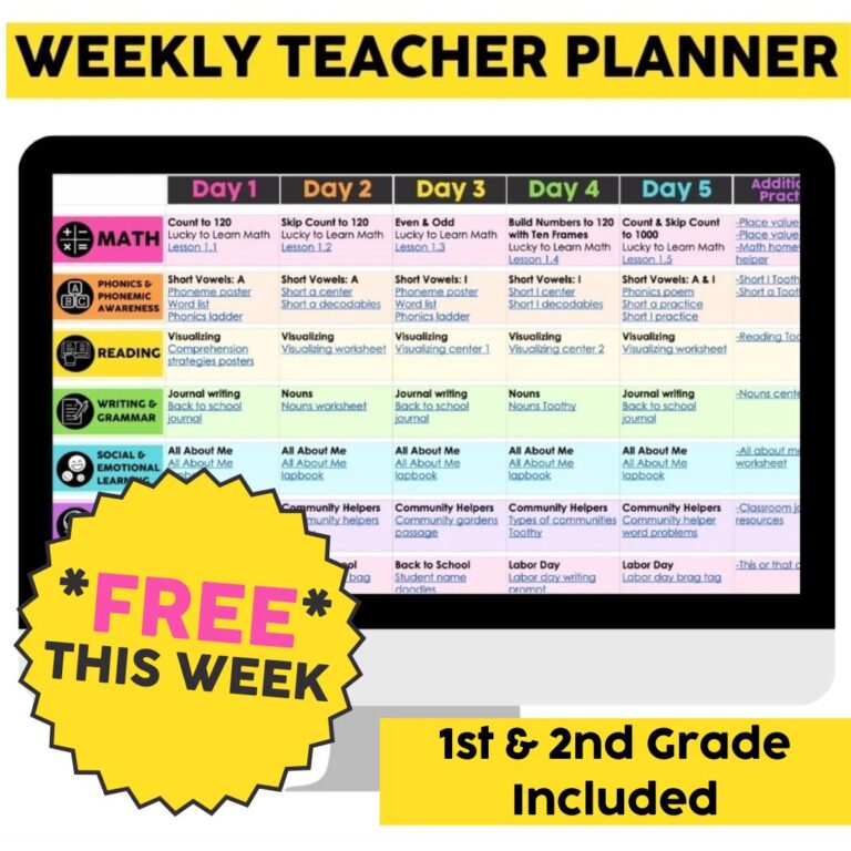 All Access Weekly Teacher Planner - 1st & 2nd Grade - Lucky Little Learners