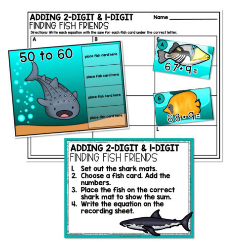 1st Grade Math Center - Adding 2-Digit and 1-Digit Numbers - Shark ...