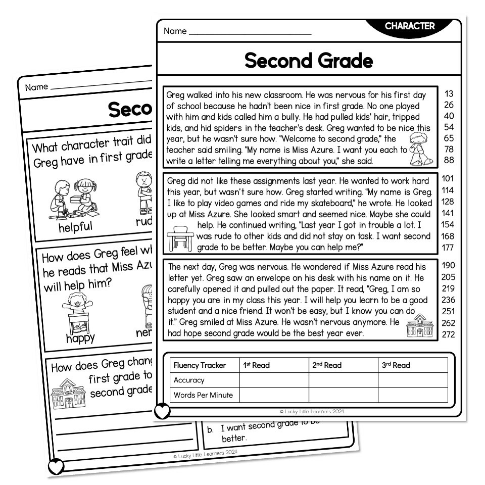 2nd Grade Character Reading Passage - Second Grade - At - Lucky Little ...