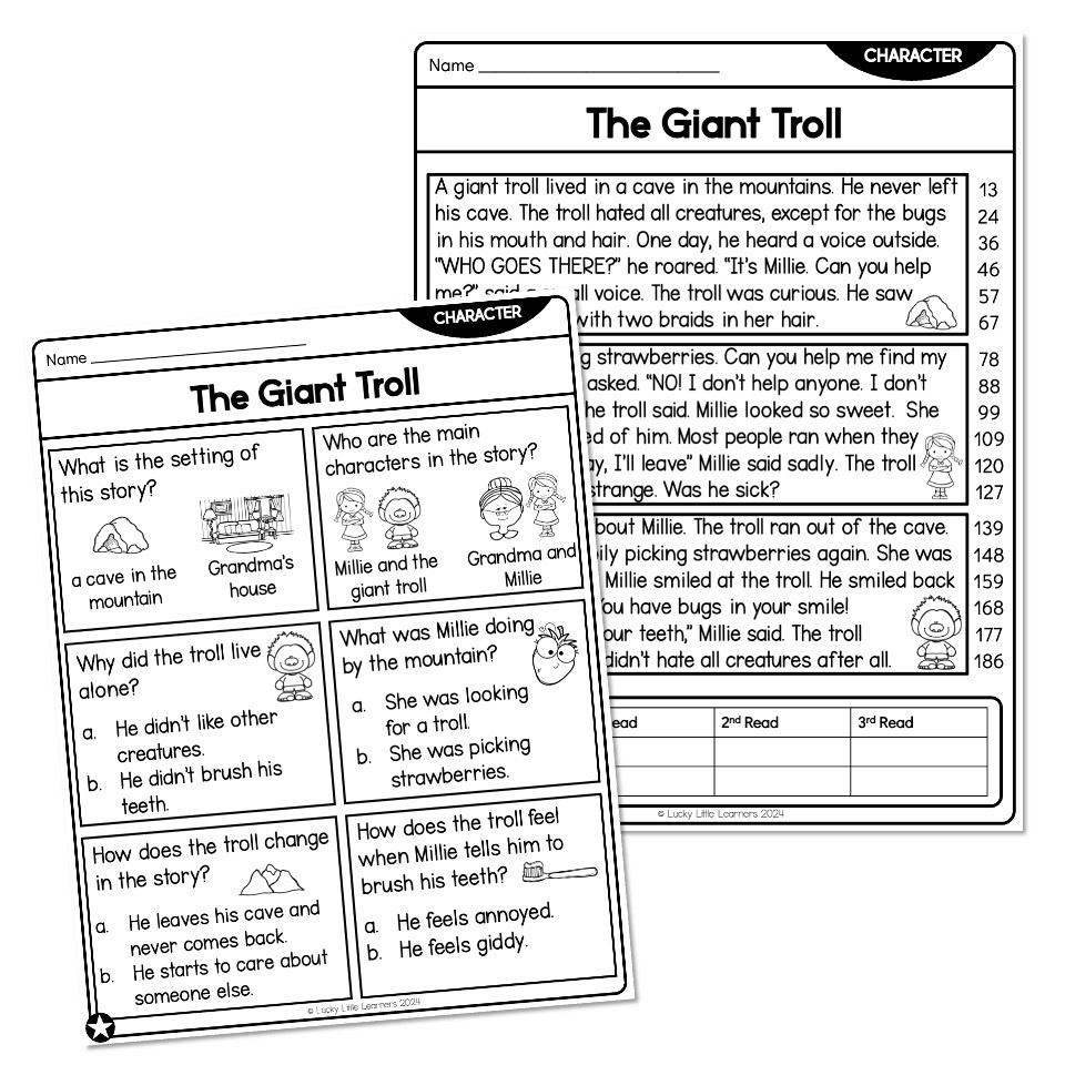 2nd Grade Character Reading Passage - The Giant Troll - Below - Lucky ...