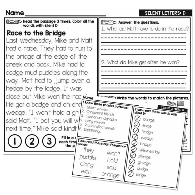 2nd Grade Decodable Phonics Passage - Silent Letters - D - Lucky Little ...