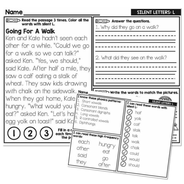 2nd Grade Decodable Phonics Passage - Silent Letters - L - Lucky Little ...